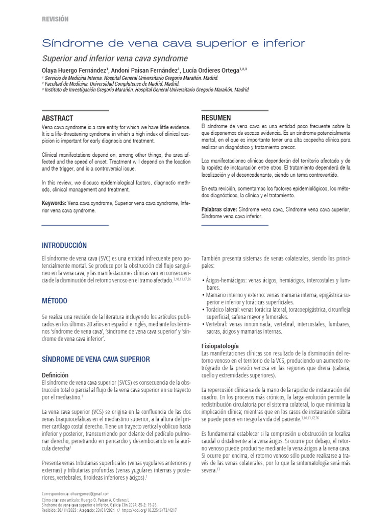 Síndrome de Vena Cava Superior e Inferior | PDF | Vena | Cáncer