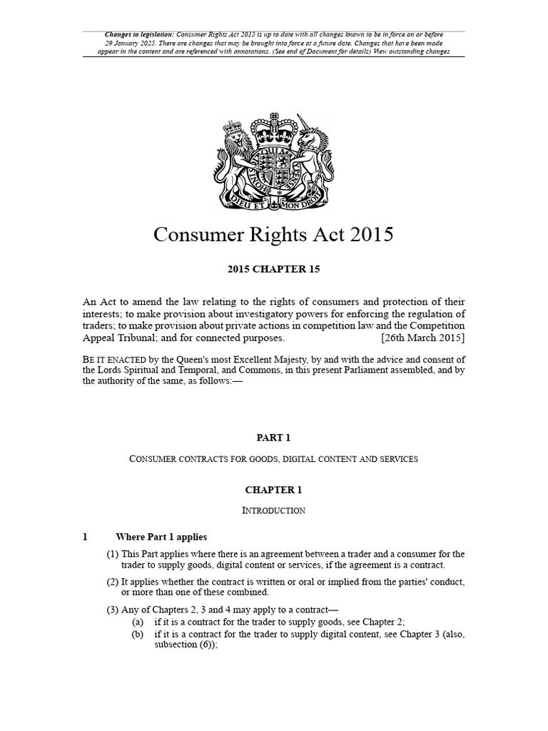 Consumer Rights Act 2015_UK | PDF | Breach Of Contract | Goods