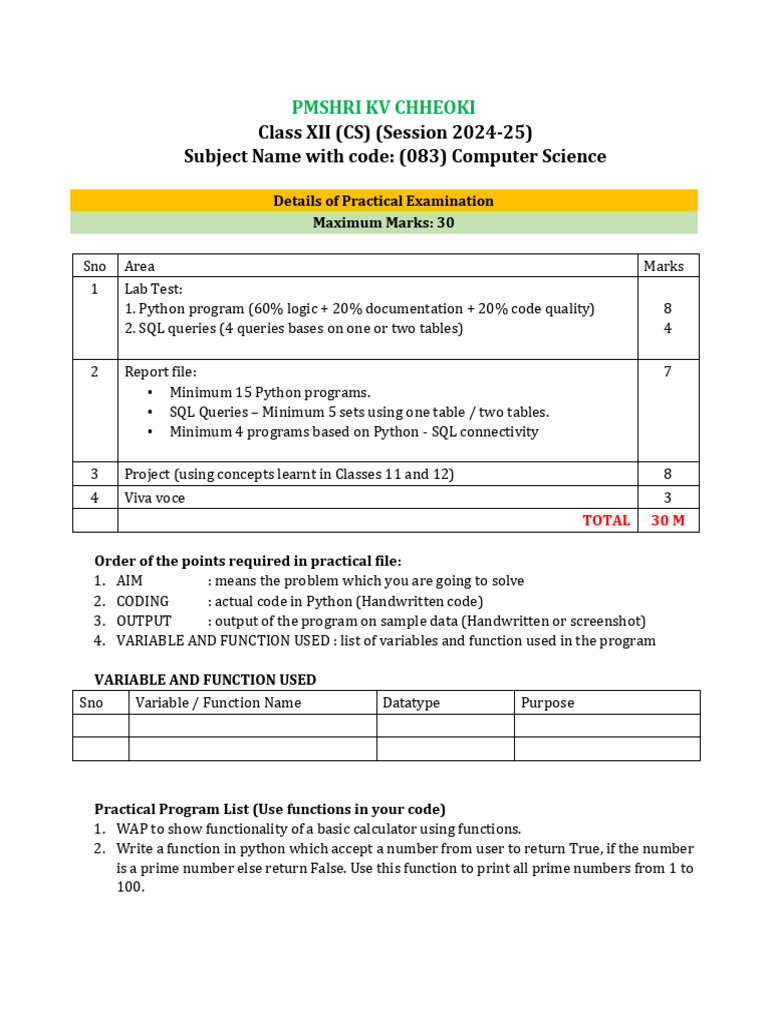 XII_CS_Practical_List_2024-25 | PDF | Computer Network | Computer Program