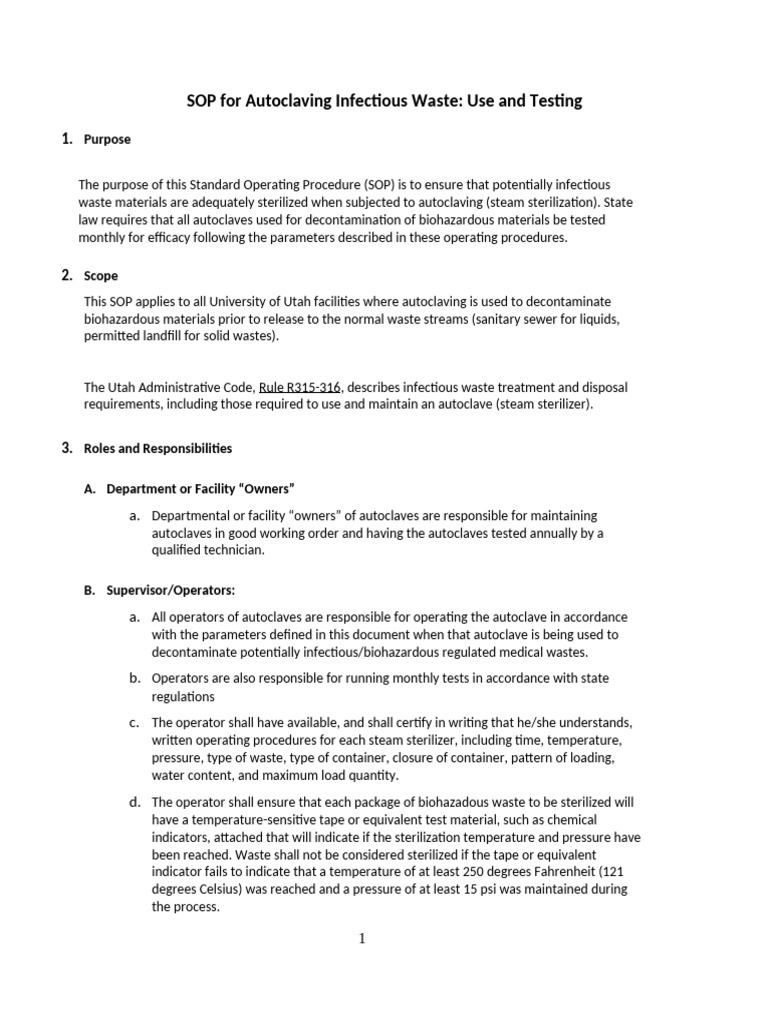 Autoclave Use and Testing Sop | PDF | Sterilization (Microbiology)