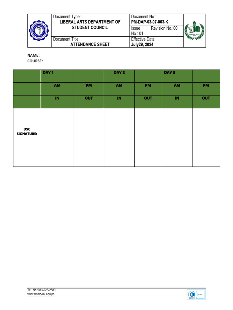 Attendance Sheet for Liberal Arts Council | PDF