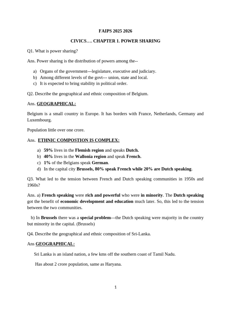 Chapter 1 Civics - Power Sharing Updated LATEST 2025 | PDF | Separation ...
