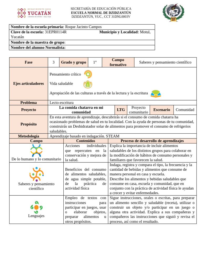 Proyecto La Comida Chatarra en Mi Comunidad | PDF | Almuerzo | Alimentos