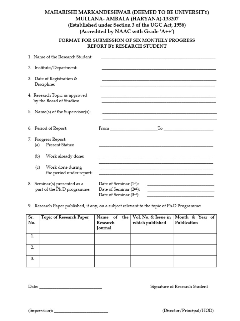 Ph.D Progress Report Proforma | PDF | Higher Education | Educational Stages