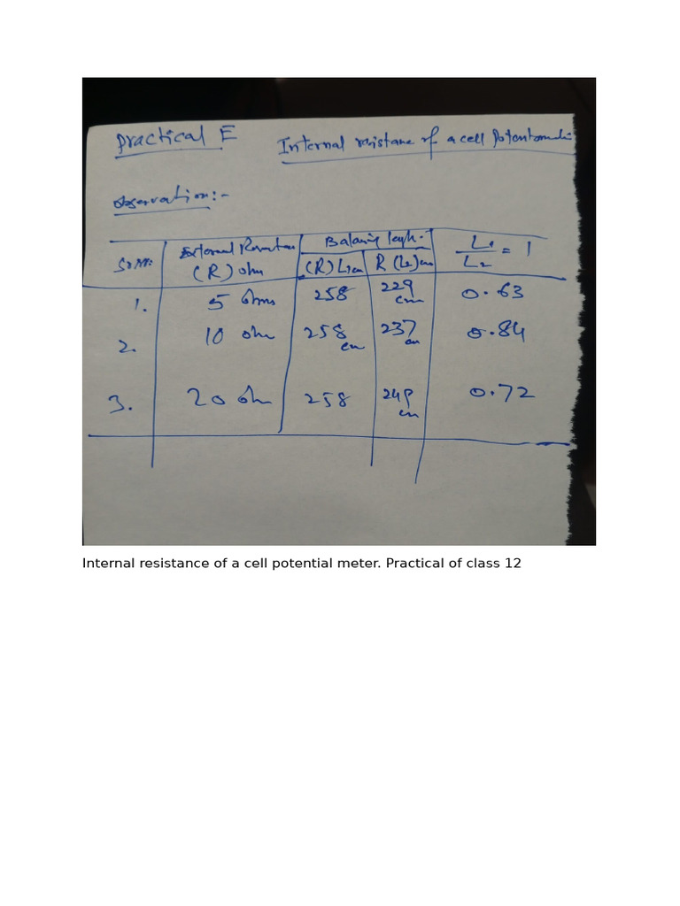 Internal Resistance in Cell Potential Meter | PDF