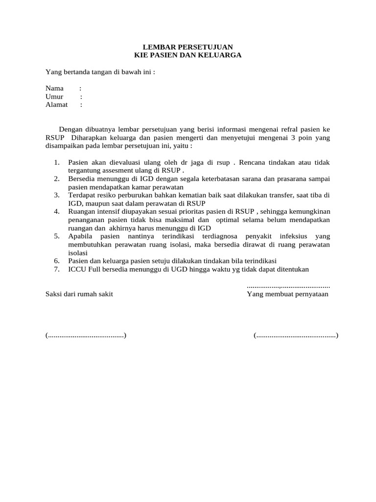 CONTOH Lembar Persetejuan Pasien Rujuk | PDF