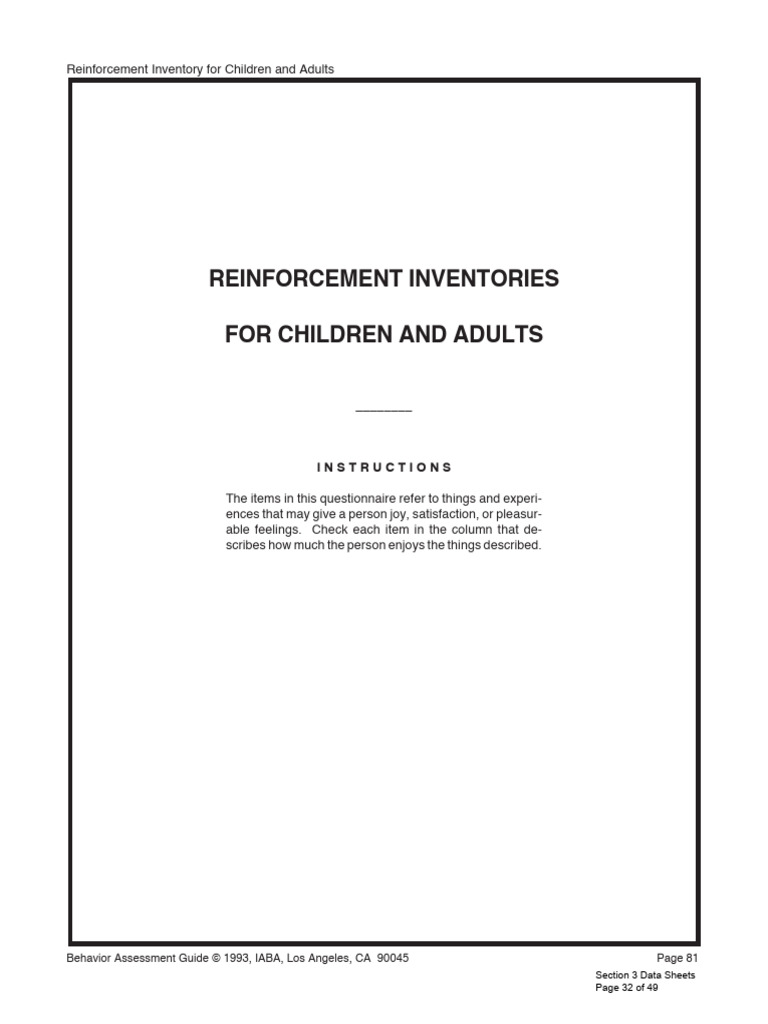 Reinforcement Inventory for All Ages | PDF | Drink