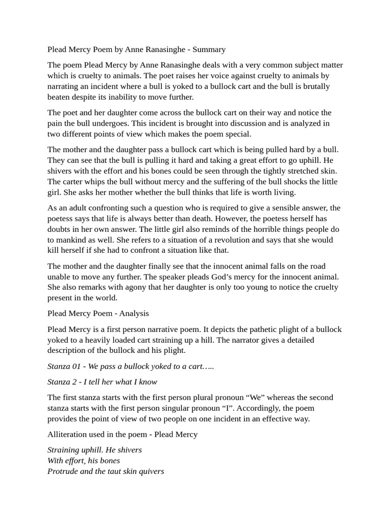 Plead Mercy Poem by Anne Ranasinghe | PDF | Sri Lanka | Poetry