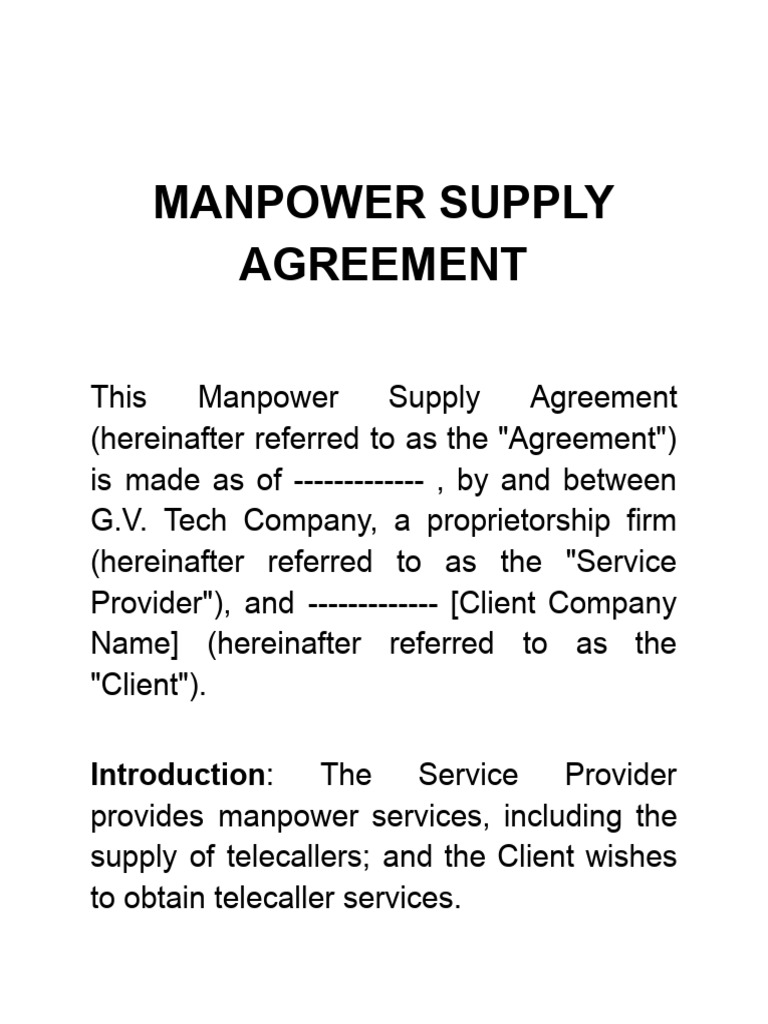 MANPOWER SUPPLY AGREEMENT 7x2025 | PDF | Salary | Working Time