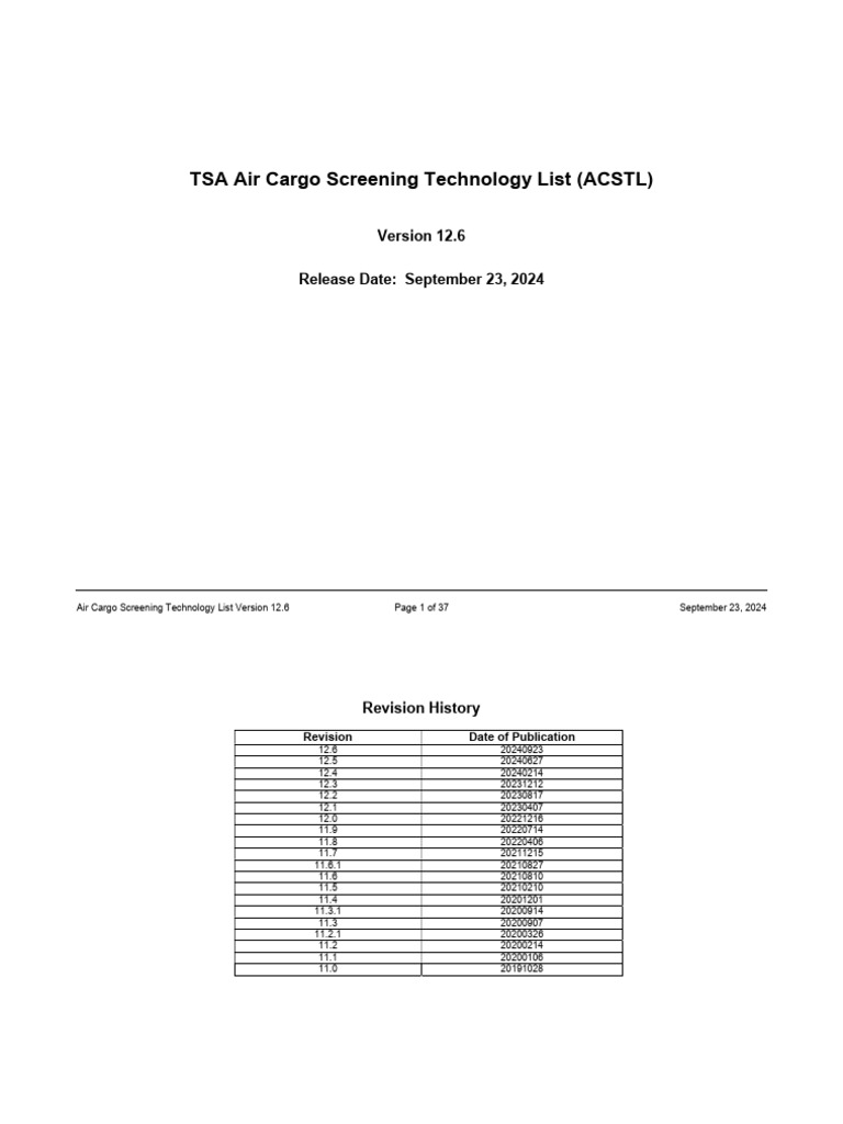 TSA Air Cargo Screening Tech List 12.6 | PDF | Transportation Security ...