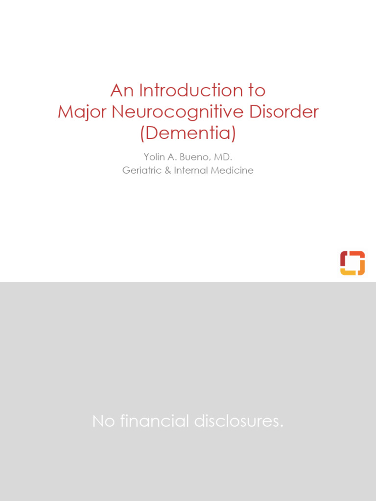 An Introduction To Major Neurocognitive Disorder (Presentation) Author ...