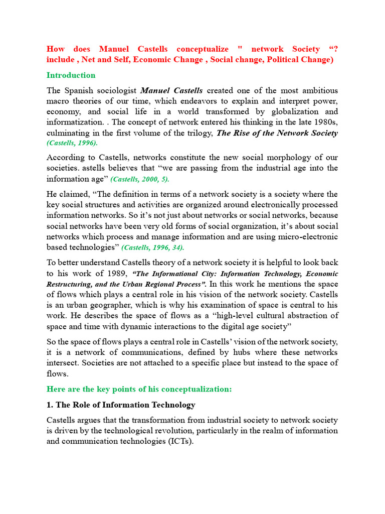 Manuel Castells Network Society | PDF | Space | Society