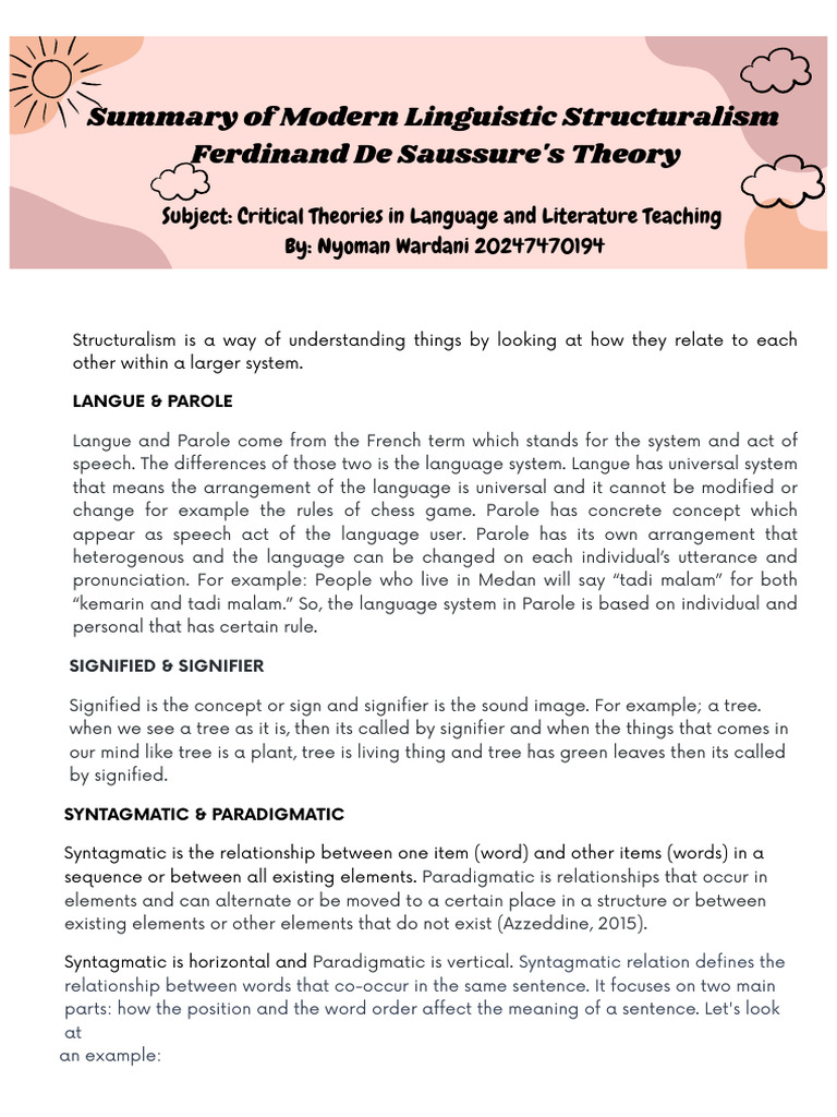 Summary of Modern Linguistic Structuralism | PDF | Linguistics | Grammar