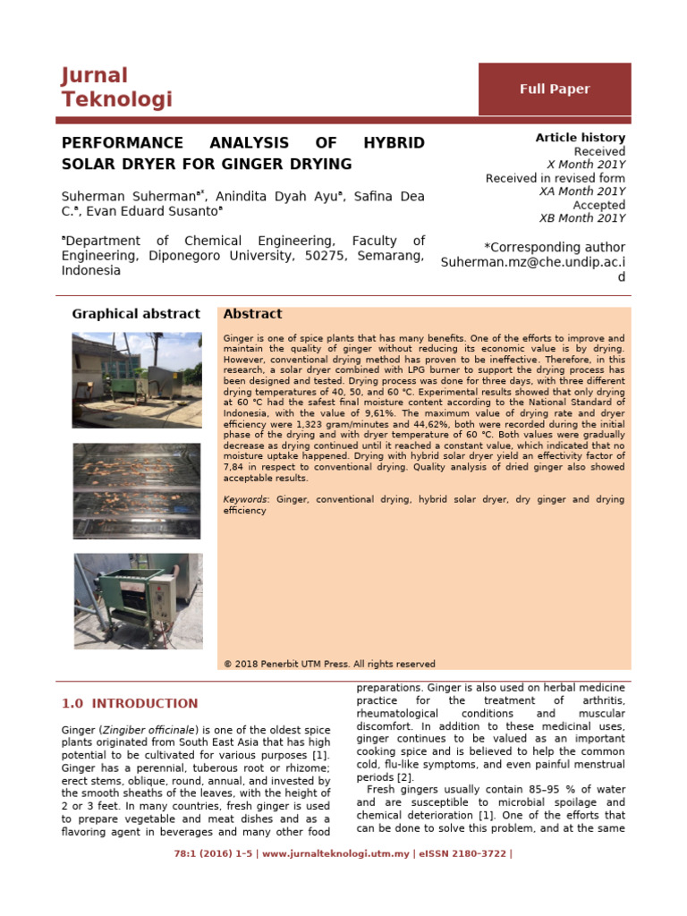 Performance Analysis of Hybrid Solar Dryer For Ginger Drying | PDF ...