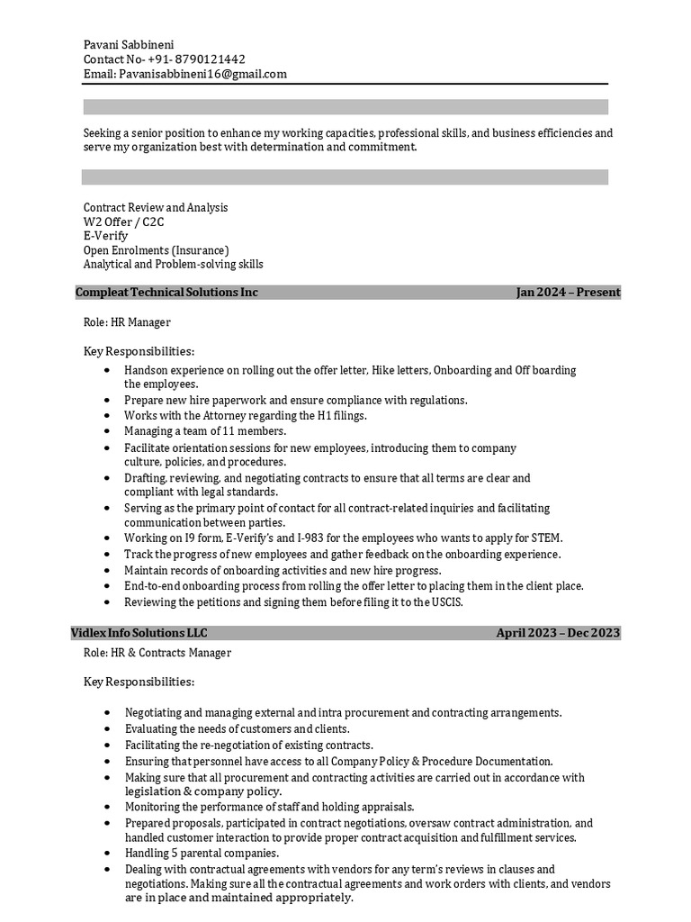 HR & Contract Management Professional | PDF | E Verify | Employment