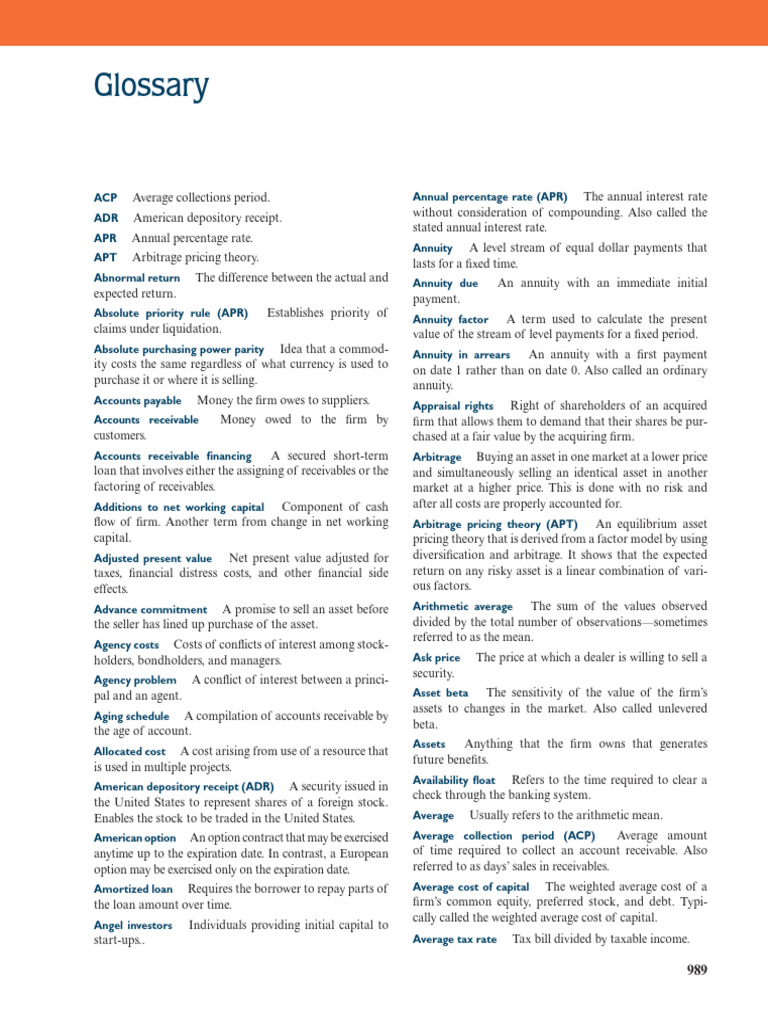 Corporate Finance Glossary | PDF | Bonds (Finance) | Debt