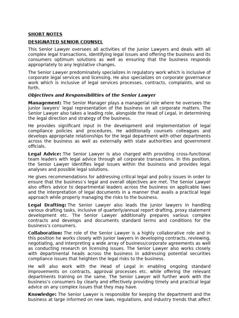 Senior Lawyer Role and Responsibilities | PDF | Amicus Curiae | Equity ...