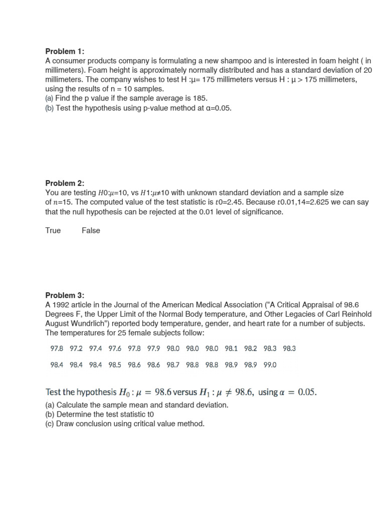 Statistical Hypothesis Testing Examples | PDF