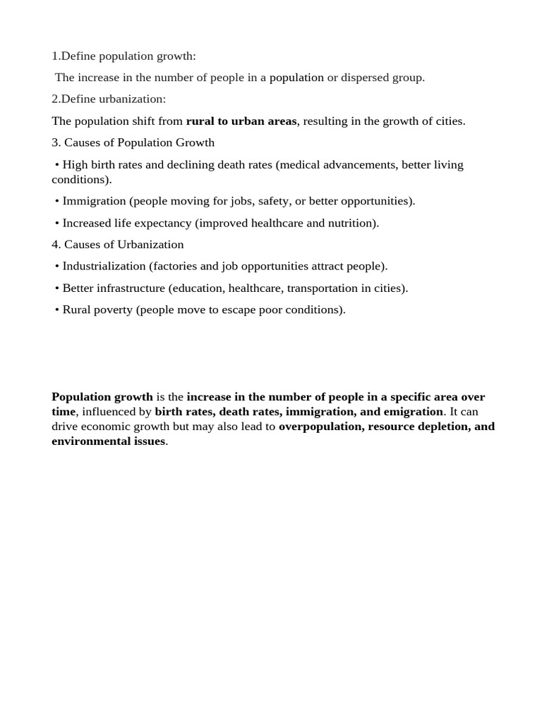 Population Growth and Urbanization Explained | PDF