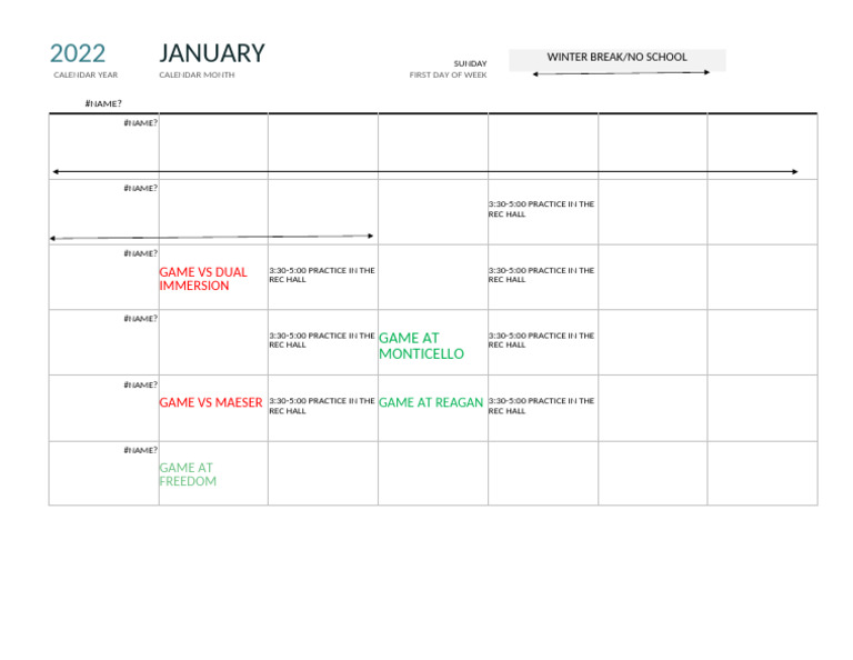 Jan Game Schedule | PDF