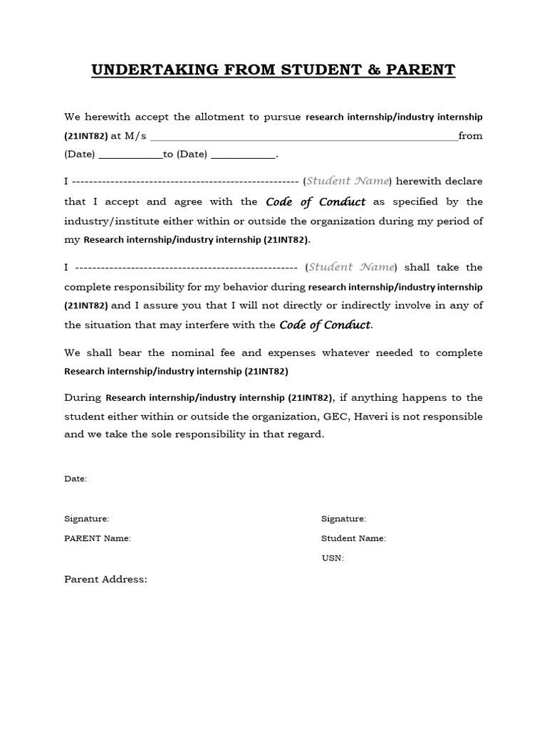 UNDERTAKING Format | PDF