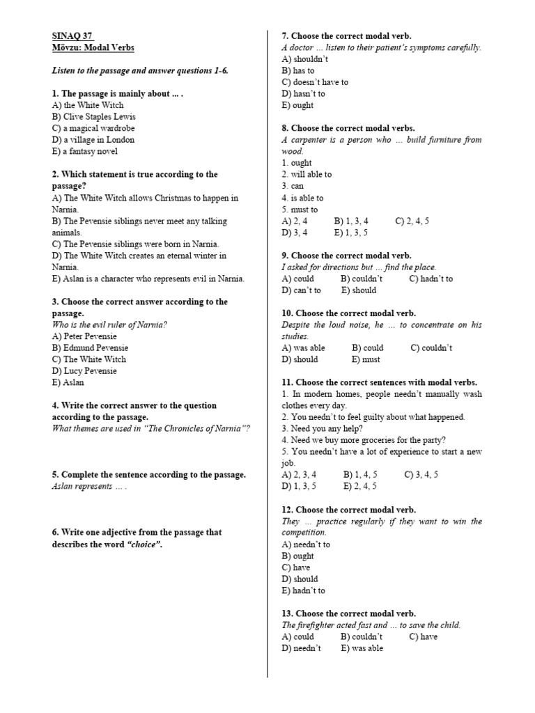 Understanding Modal Verbs and Metal Detectors | PDF | The Chronicles Of ...