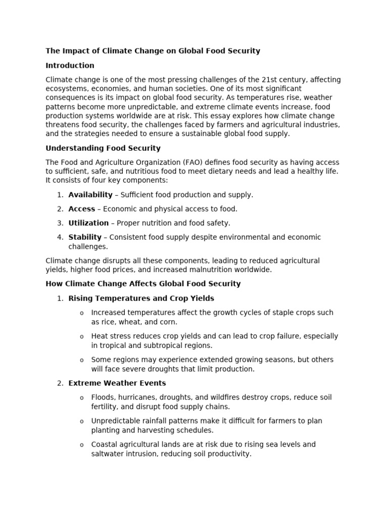 The Impact of Climate Change On Global Food Security | PDF | Food ...