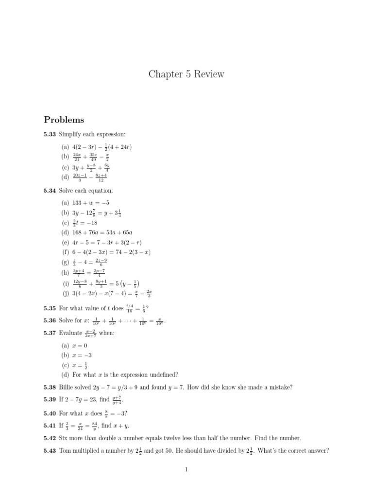 PreAlgebra CH 5 Review Exercises | PDF | Inequality (Mathematics ...