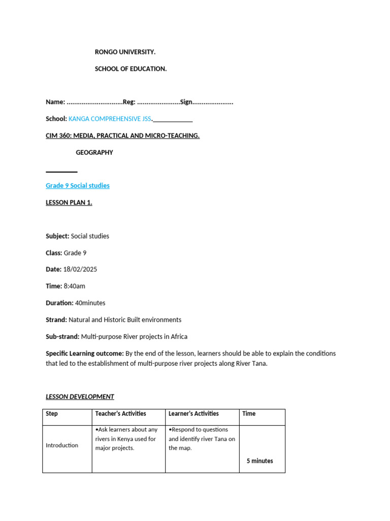 Conditions for River Tana Projects | PDF | Lesson Plan | Learning