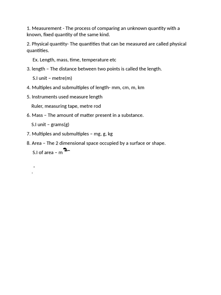 Physical Quantities and Measurement Class 6 | PDF