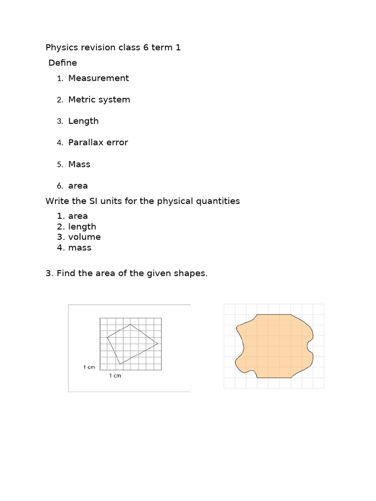 Physics Revision Class 6 Term 1 | PDF