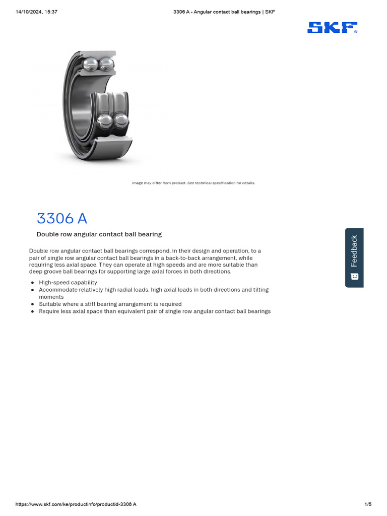 3306 A - Angular Contact Ball Bearings - SKF | PDF | Bearing (Mechanical) | License