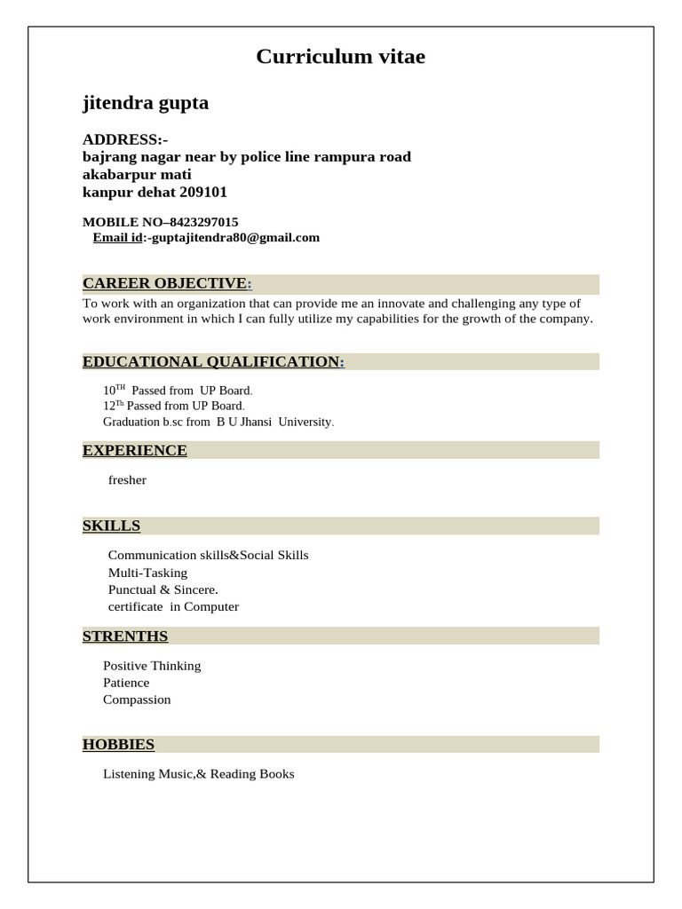 Resume Jitendra Gupta | PDF