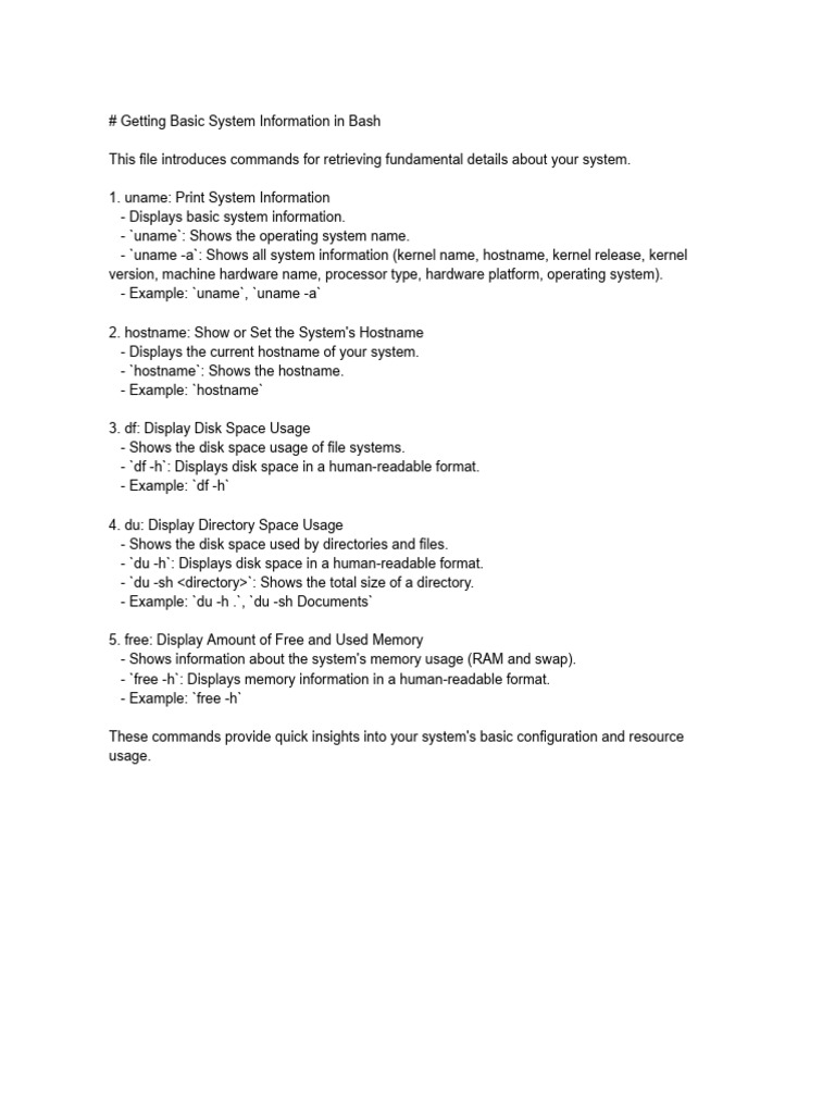 Getting Basic System Information in Bash | PDF