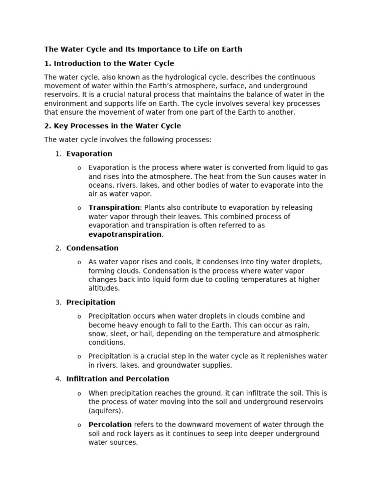 The Water Cycle and Its Importance to Life on Earth | PDF | Water Cycle ...