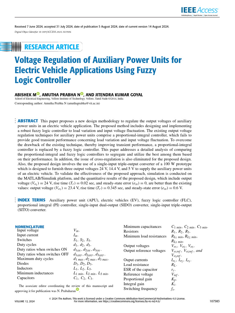 Voltage Regulation of Auxiliary Power Units For Electric Vehicle Applications Using Fuzzy Logic ...