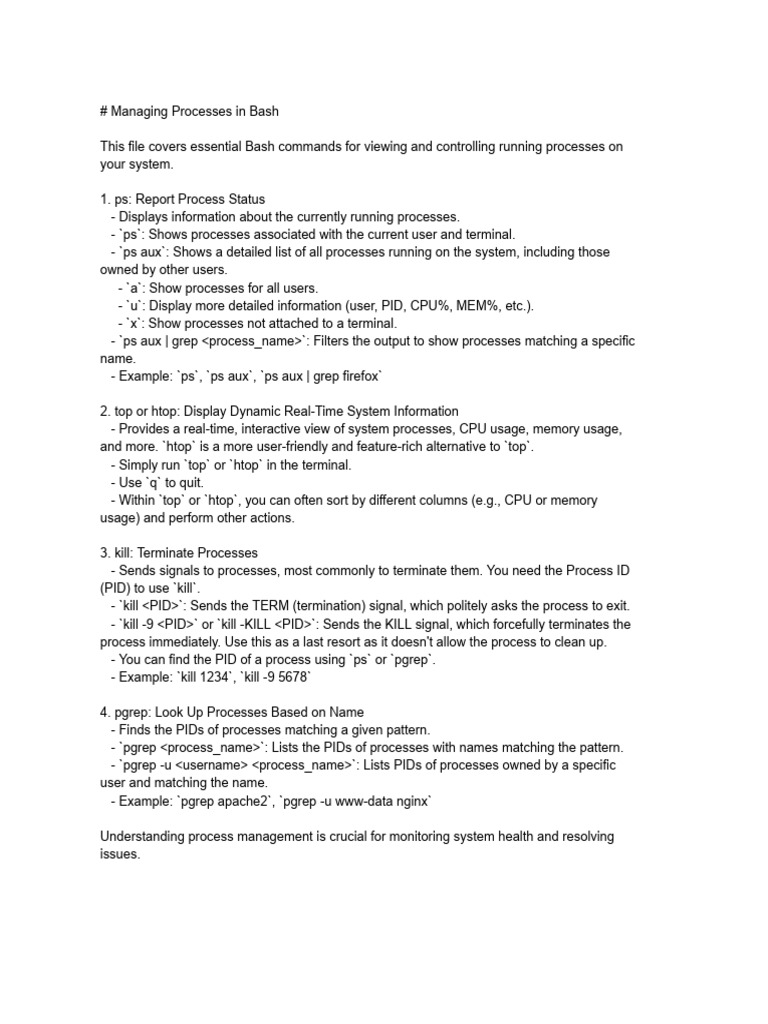 Managing Processes in Bash | PDF