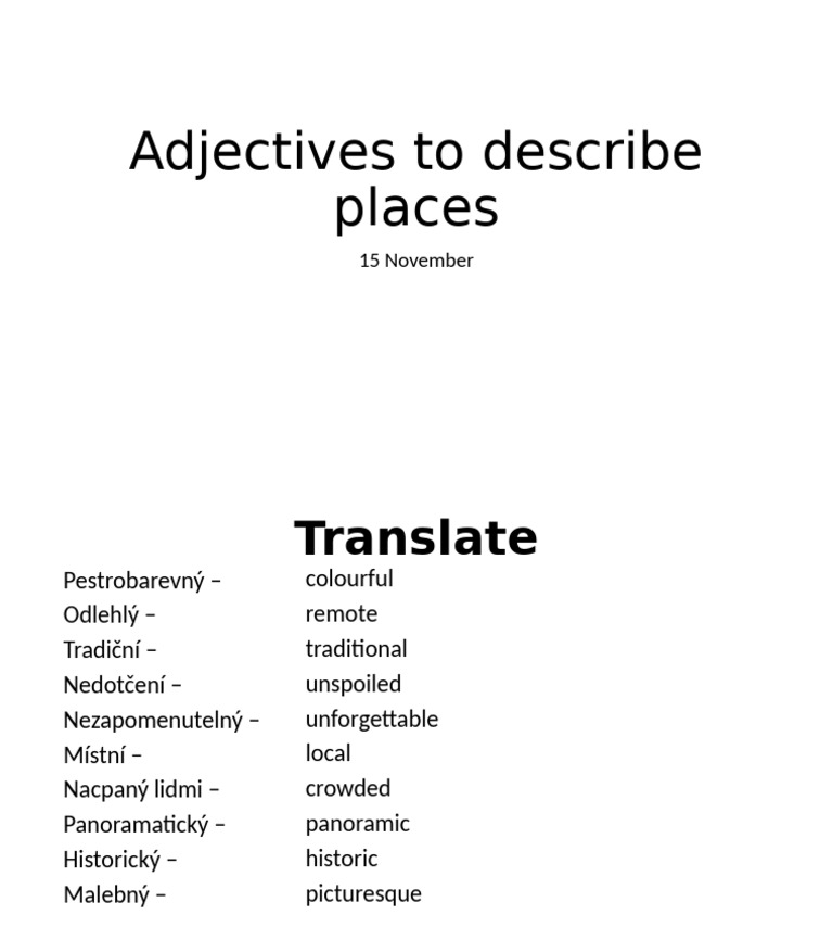 Adjectives To Describe Places | PDF