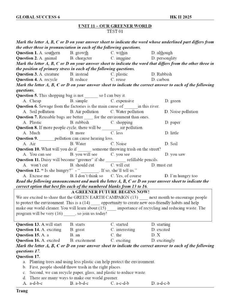Test GS6 Unit 11, 12 Form 2025 | PDF