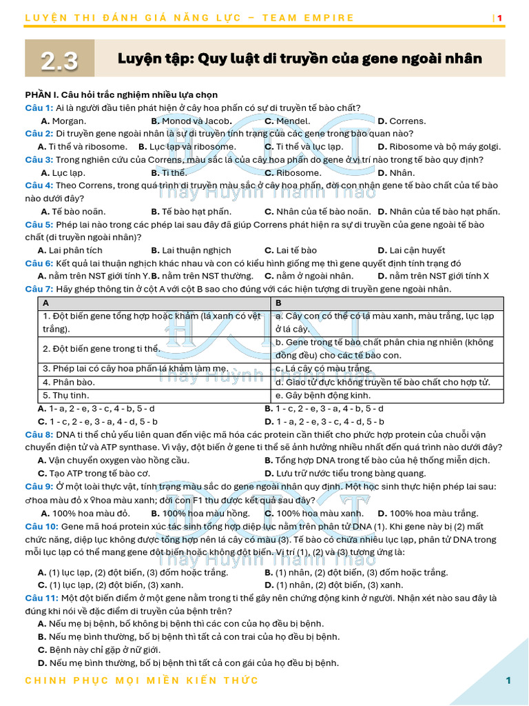 2b Quy Luật Di Truyền Của Morgan.pdf | PDF
