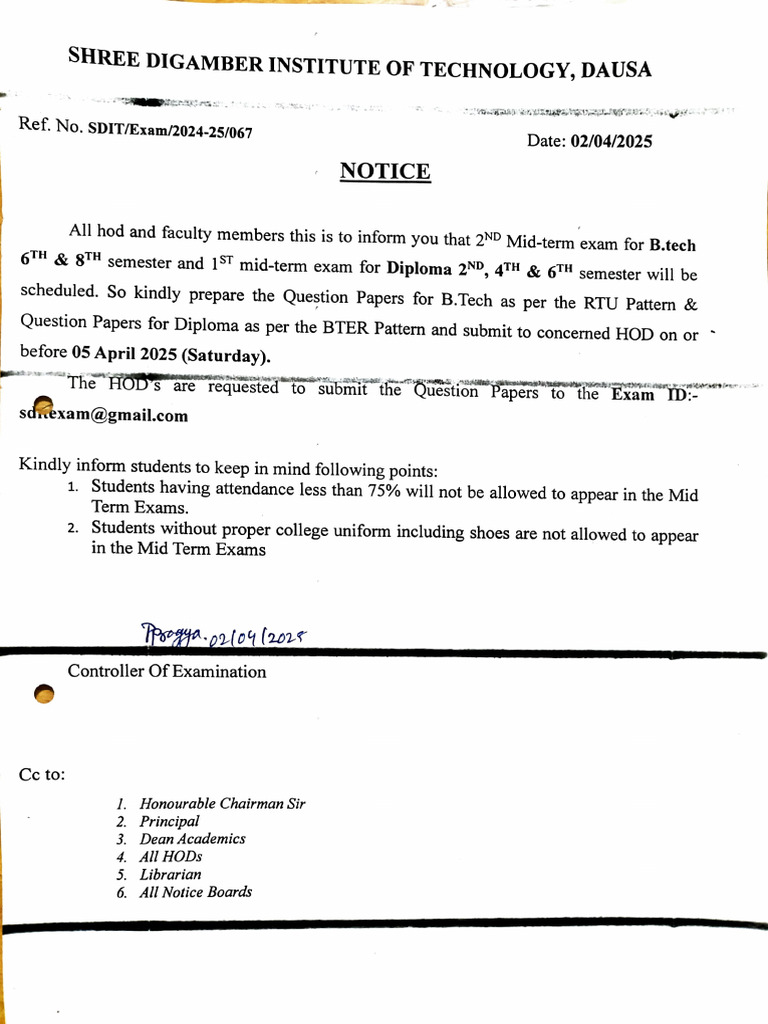 BTER Mid-Term Exam Schedule 2025 | PDF