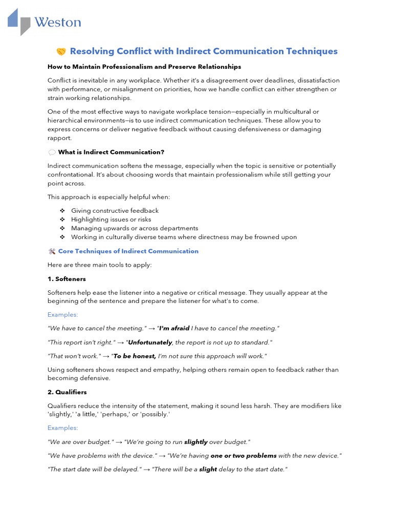 Resolving Conflict With Indirect Communication Techniques | PDF ...
