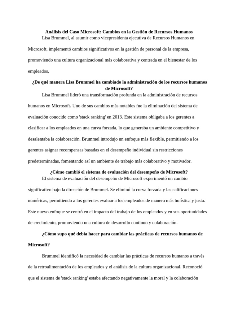 Analisis Caso Microsoft LisaBrummel REFERENCIAS | PDF | Gestión de ...