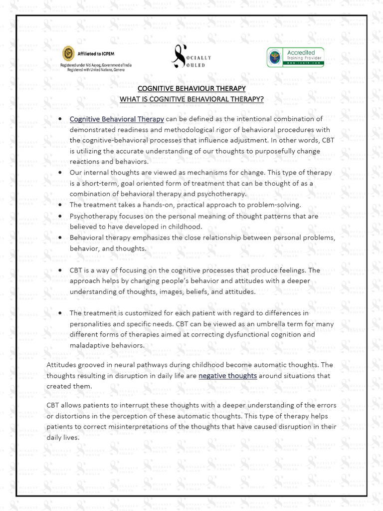 Cognitive Behaviour Therapy Notes | PDF | Cognitive Behavioral Therapy ...