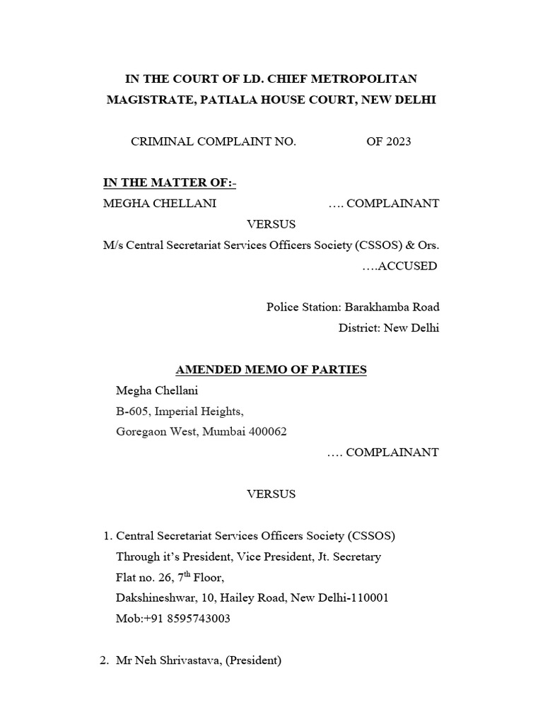 Amended Memo of Parties | PDF