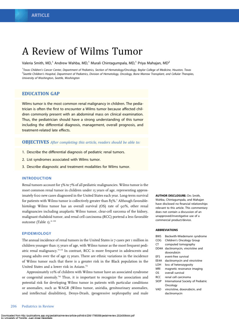 A Review of Wilms Tumor 2025 AAP | PDF | Medical Specialties | Diseases ...