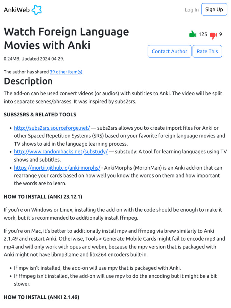 Watch Foreign Language Movies With Anki - AnkiWeb | PDF | Computing | Software