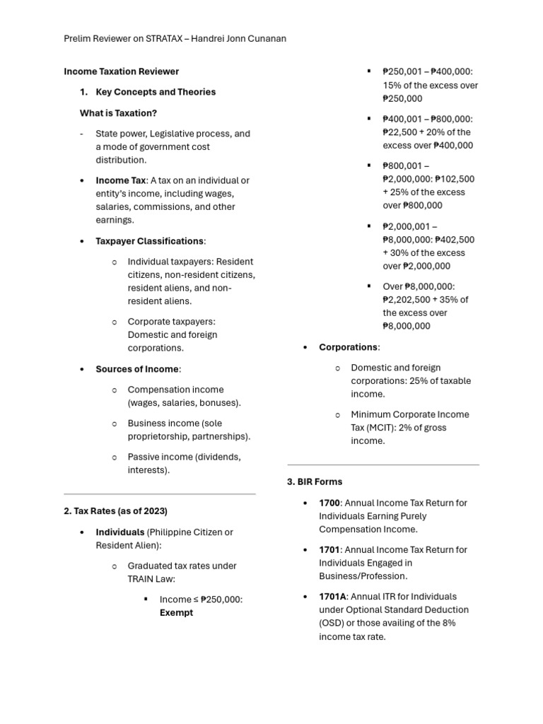 Income Taxation Review Guide 2023 | PDF | Income Tax | Taxes