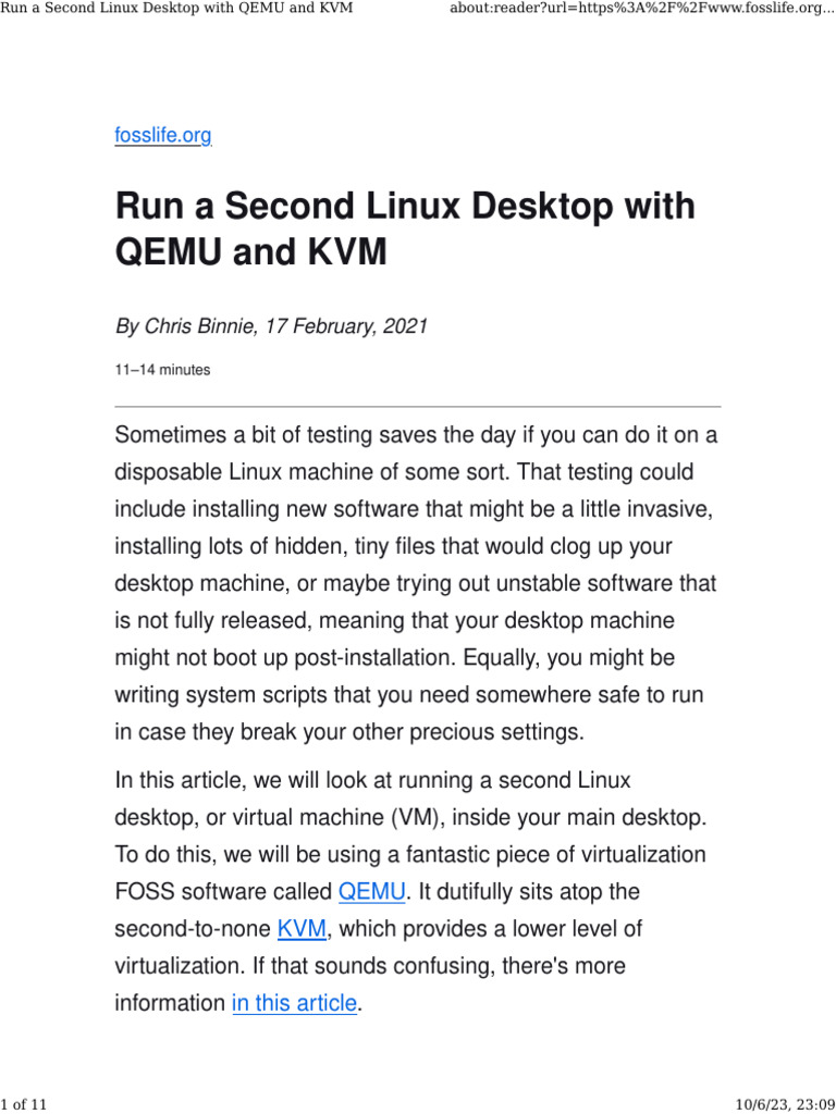 Run A Second Linux Desktop With QEMU and KVM | PDF | Virtual Machine | Linux