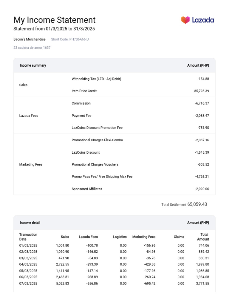 March 2025 Income Statement Summary | PDF | Fee | Credit Card